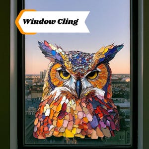 Great Horned Owl Window Cling Sticker Decal Window Film Gift for Bird ...