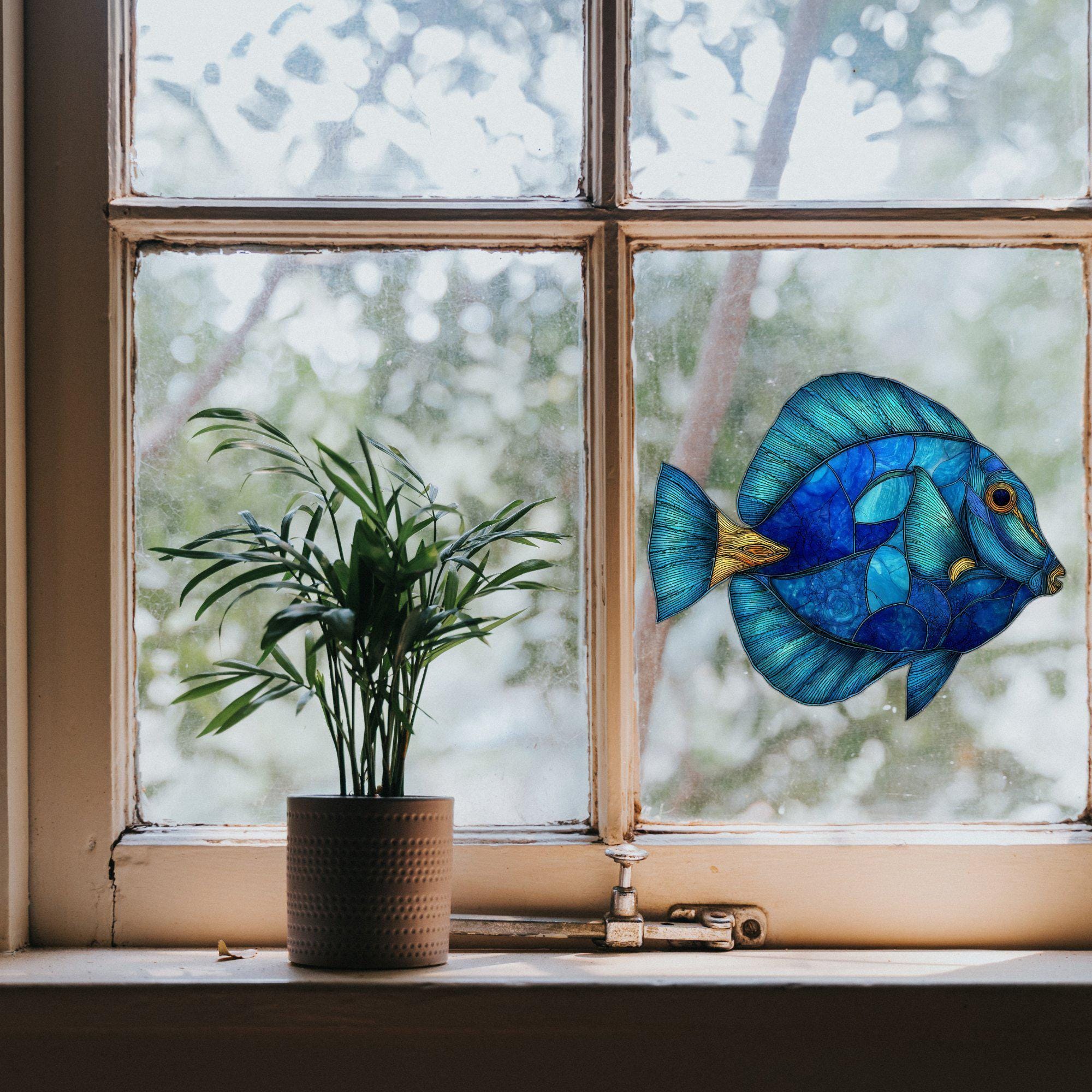 Regal Blue Tang Window Cling Stained Glass Look Decal Sticker Window ...