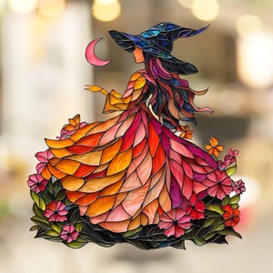 Pink Orange Witch Window Cling Sticker Pink Halloween Decor Coquette ...