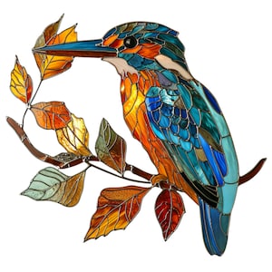 Kingfisher Stain Glass Window Hanging Kingfisher Faux Stained Glass ...