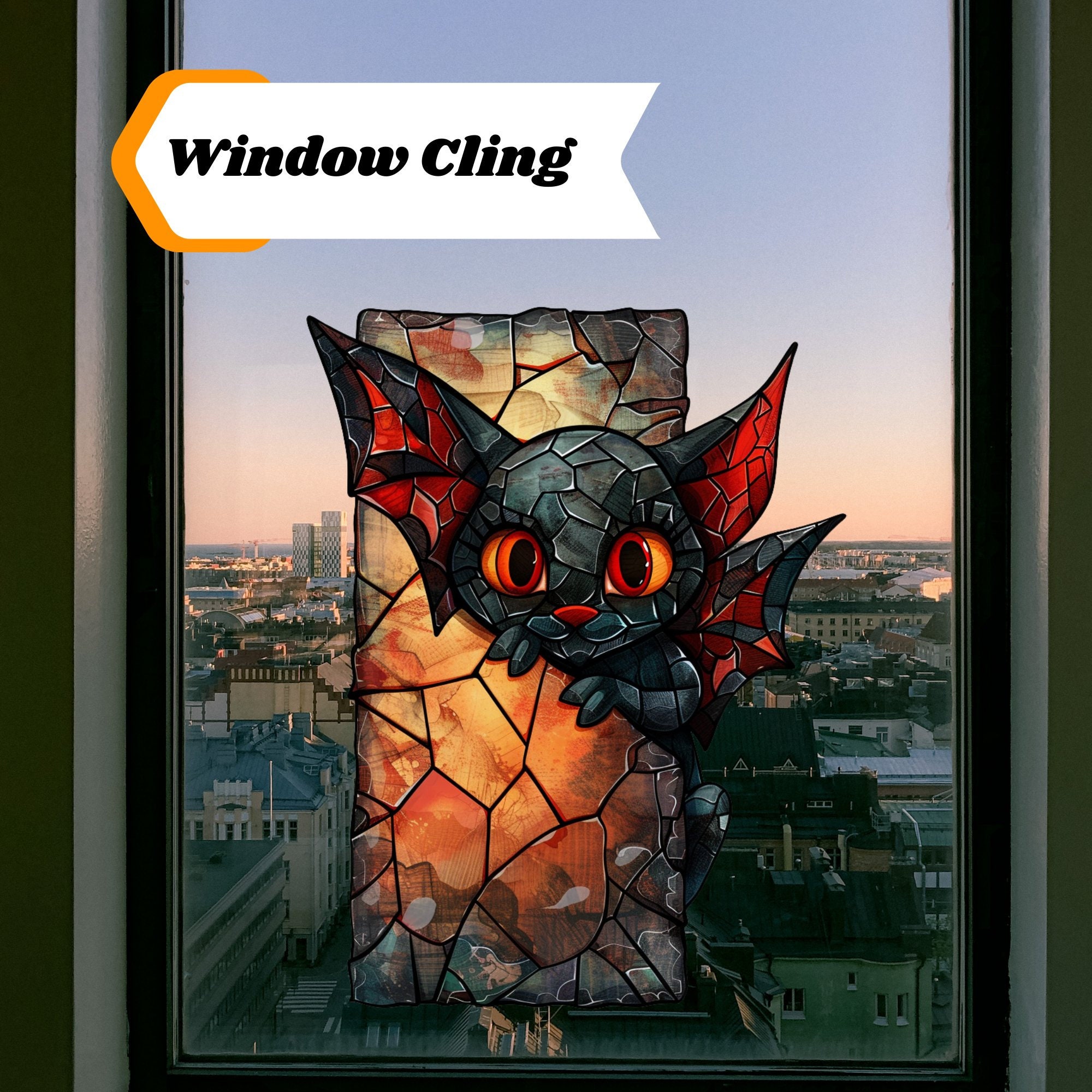 Vampire Bat Peeking Around Corner Halloween Stained Glass Look Window ...