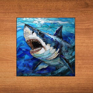Shark Stained Glass Look Art on Glossy Ceramic Tile Tileful Artful ...