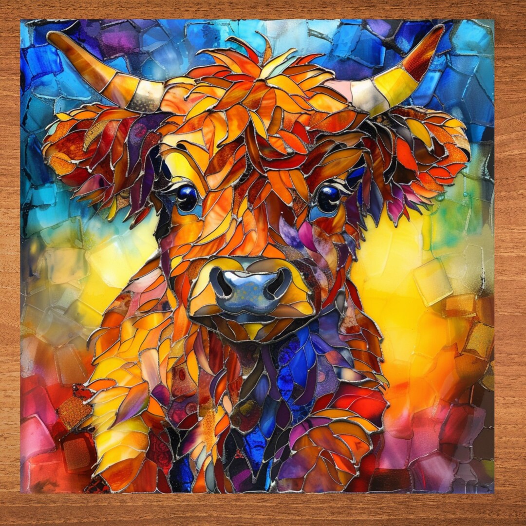 Highland Cow Stained Glass Look Art on Glossy Ceramic Tile Tileful ...