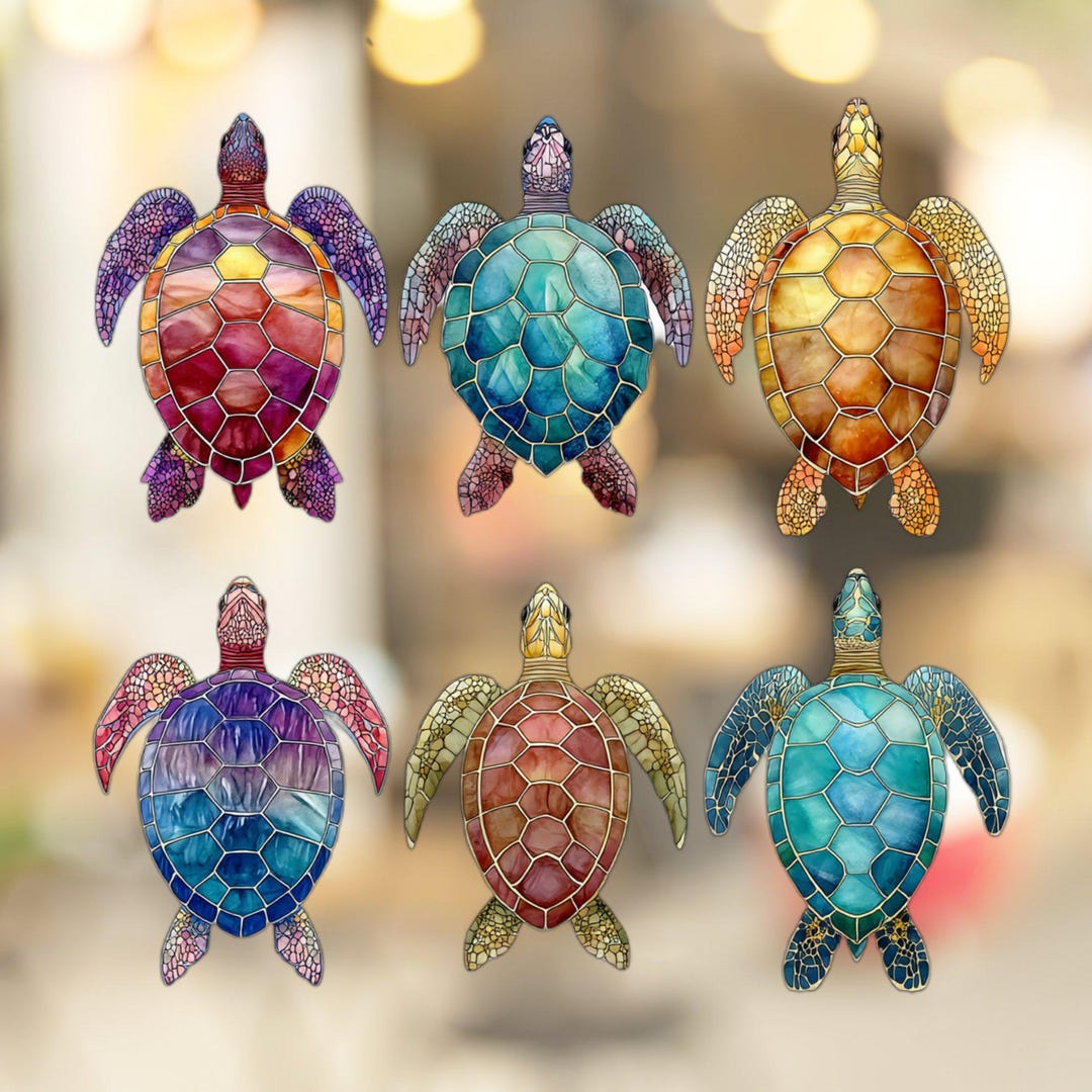 Adult Sea Turtles Various Species Window Cling Stained Glass Look Decal ...