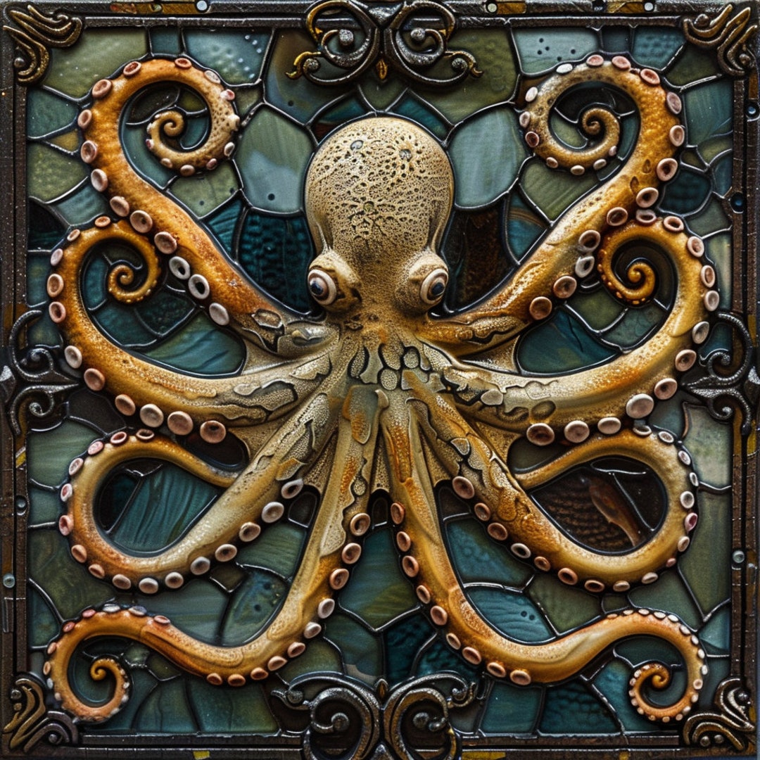 Octopus Art Nouveau Ceramic Art Tile Decorative Glossy Tile for ...