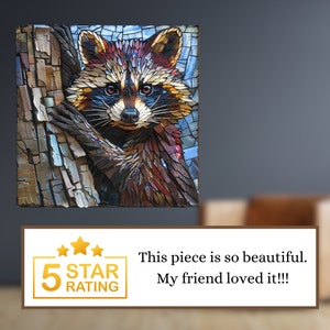 Raccoon Stained Glass Look Art on Glossy Ceramic Decorative Tile ...