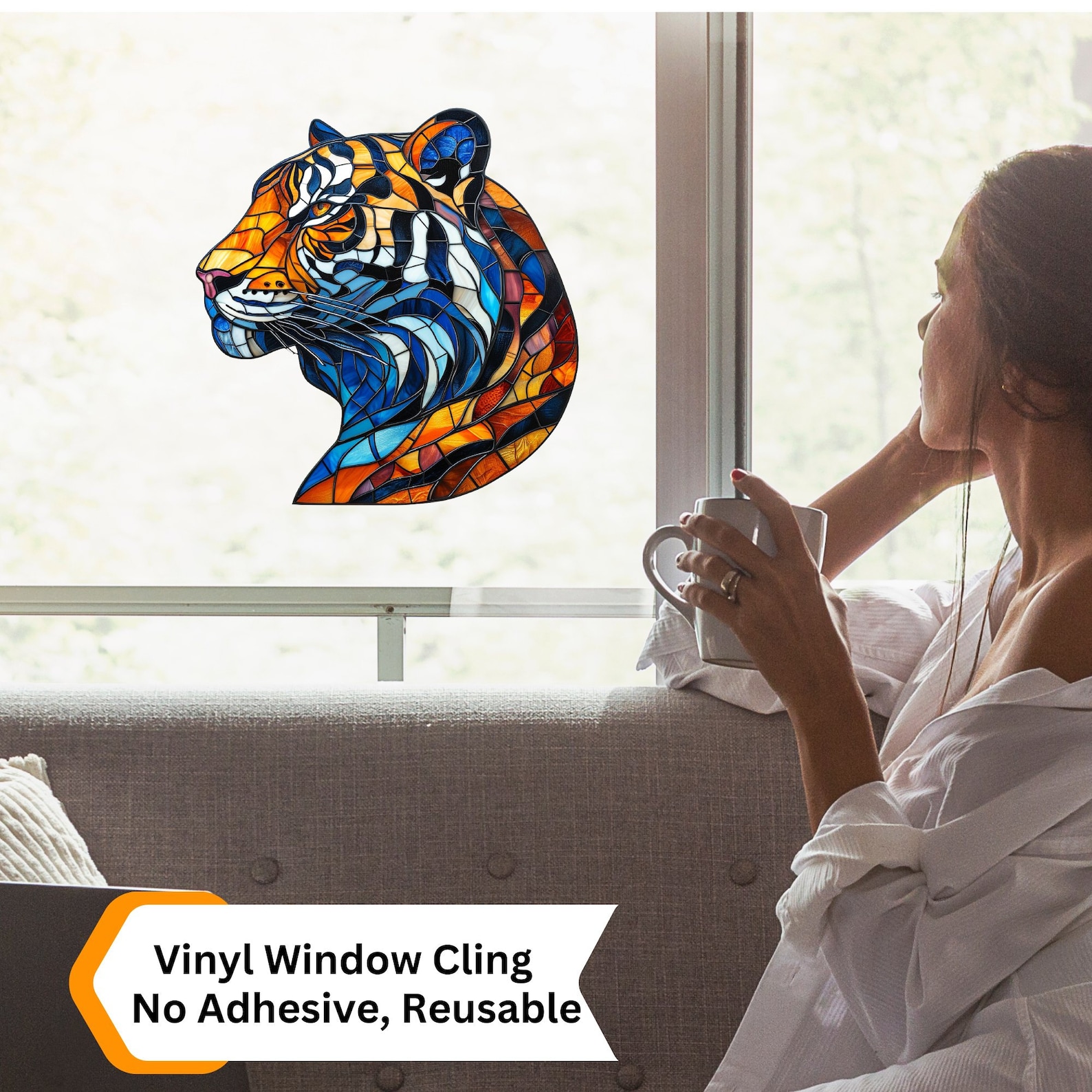 Tiger Stained Glass Window Cling Decal Sticker Window Film Reusable No ...