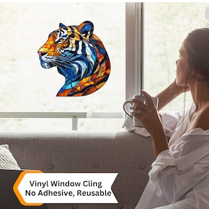 Tiger Stained Glass Window Cling Decal Sticker Window Film Reusable No ...