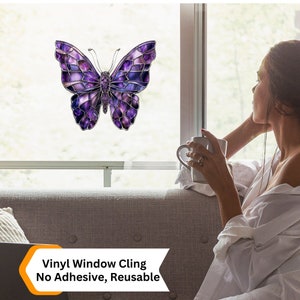 Purple Butterfly Stained Glass Window Cling Window Sticker Decal Film ...