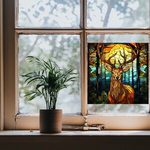 Deer Stained Glass Window Cling Window Sticker Decal Vinyl Film Window ...