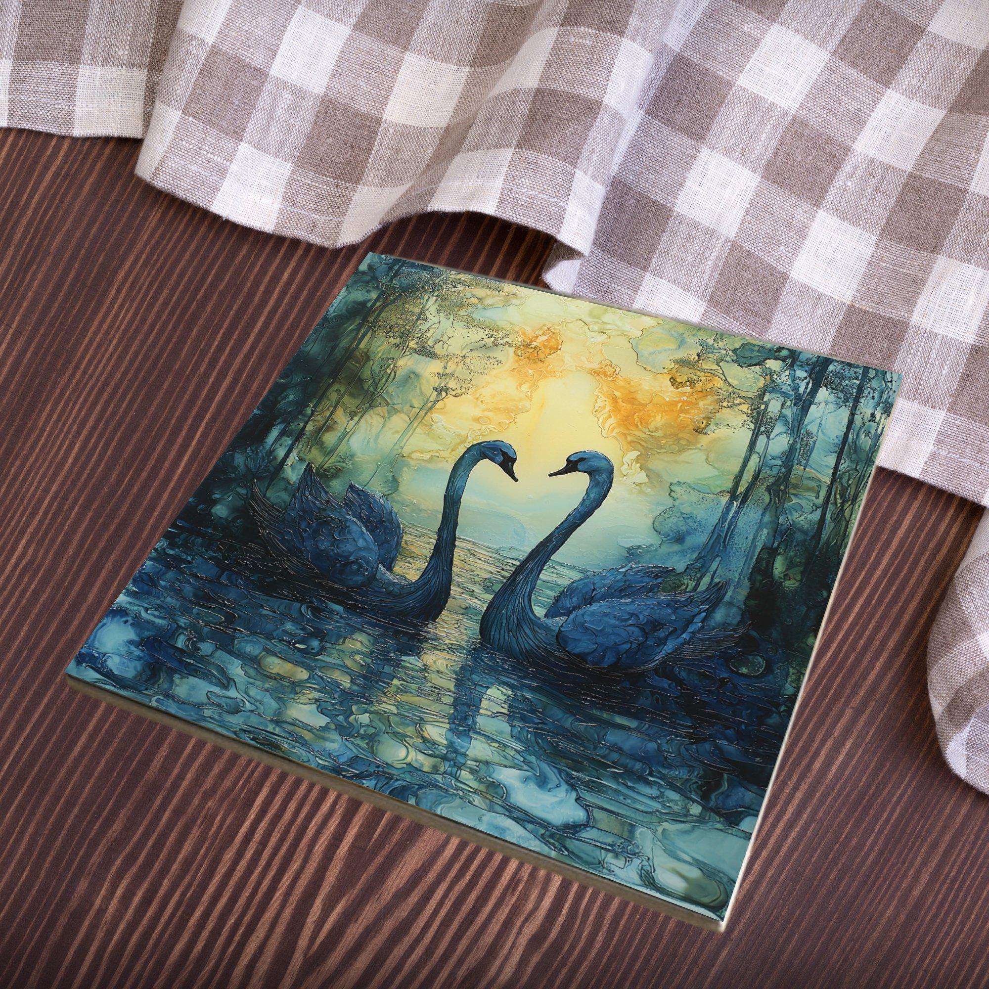 Swans Form a Heart Ceramic Art Tile Artful Bookshelf Book Nook Wall ...