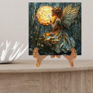 Fairy Dandelion Moonlight Ceramic Art Tile Decor for Kitchen Bedroom Bookshelf Book Nook ...