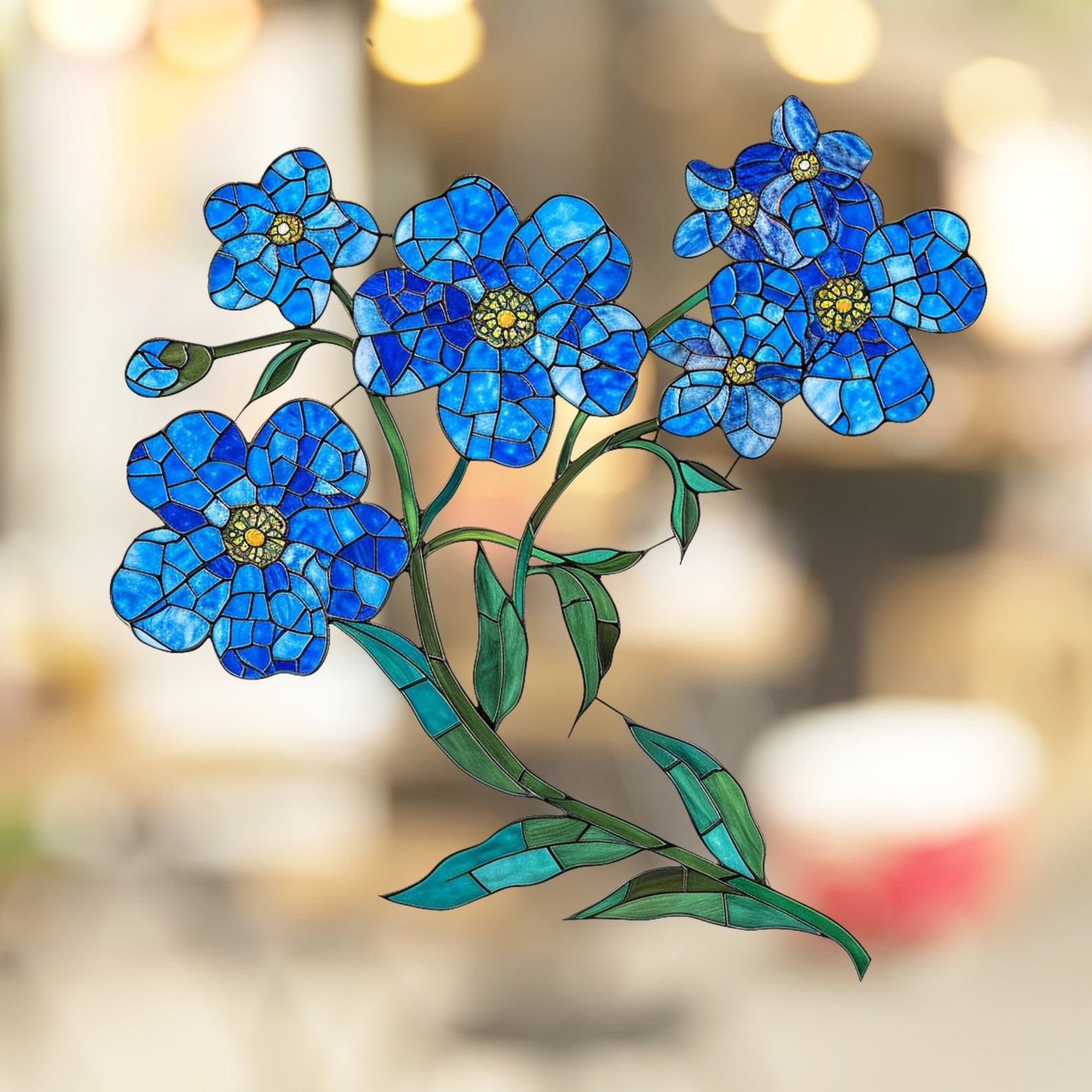 Forget Me Not Stained Glass Window Cling Beautiful Flower Window ...
