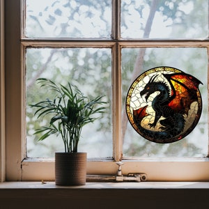 Dragon Stained Glass Window Cling Decal Sticker Window Film Dragoncore ...