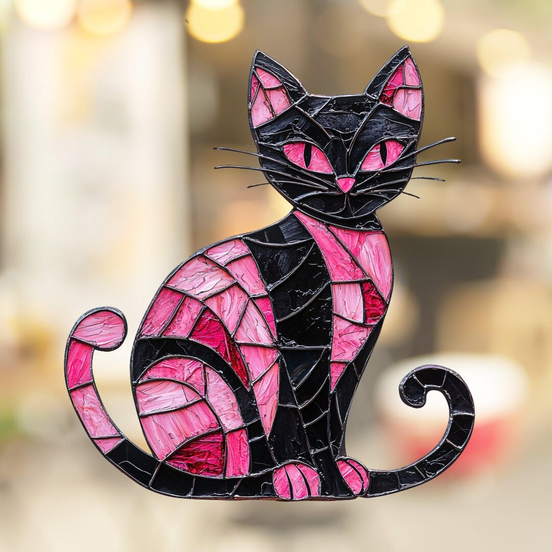 Pink Black Cat Window Cling Sticker Pink Halloween Decor Coquette ...