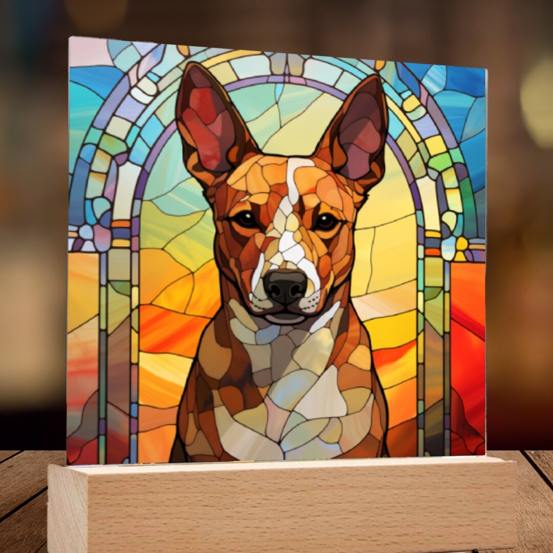 1135 Besnji Dog Faux Stained Glass Acrylic Art Panel LED Night Light ...