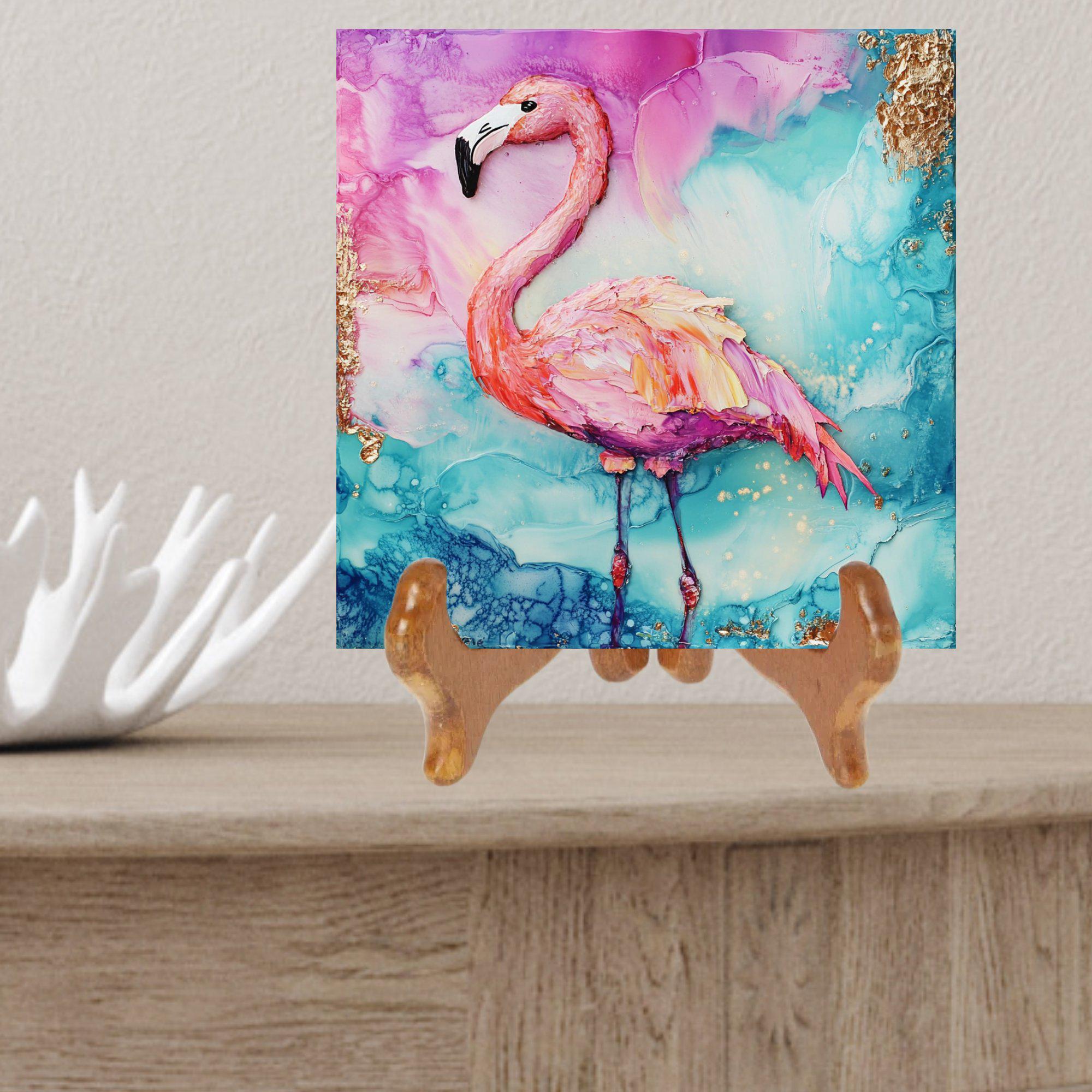 Pink Flamingo Decorative Tile Ceramic Art Tile Wall Decor Bookshelf ...