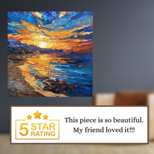 Serene Beach at Sunset Stained Glass Look Art on Glossy Ceramic ...