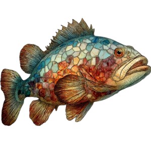 Grouper Window Cling Stained Glass Look Decal Sticker Window Film No ...