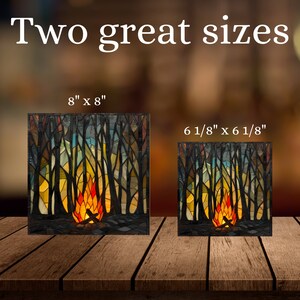 Animal Forest Bonfire Stained Glass Look Art on Glossy Ceramic ...