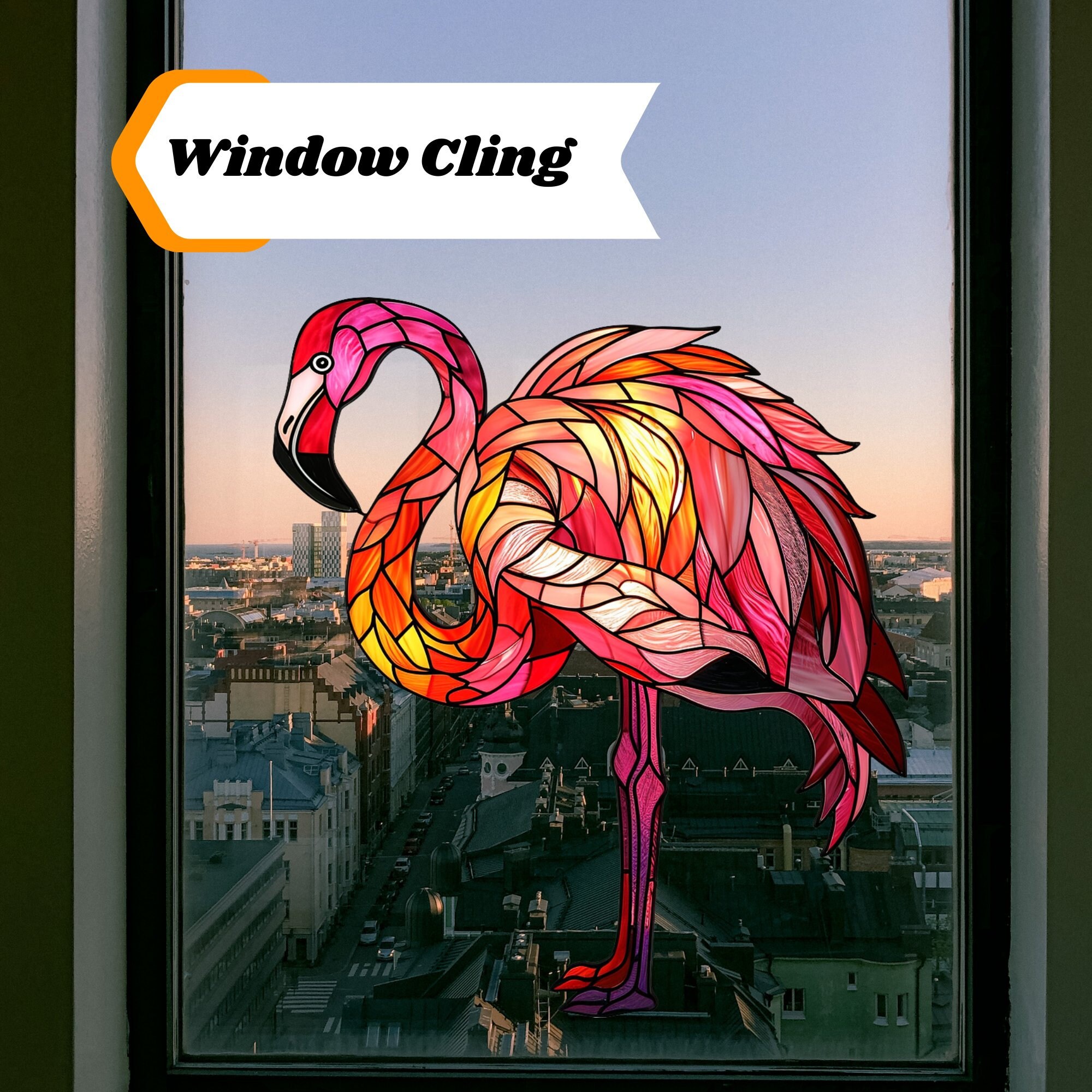 Flamingo Stained Glass Window Cling Decal Sticker Vinyl Window Film ...