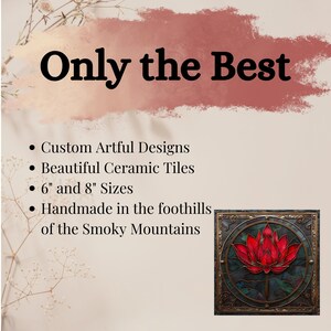Red Lotus Stained Glass Look Art on Glossy Ceramic Decorative Tile Gift ...