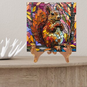 Squirrel Stained Glass Look Art on Glossy Ceramic Decorative Tile ...
