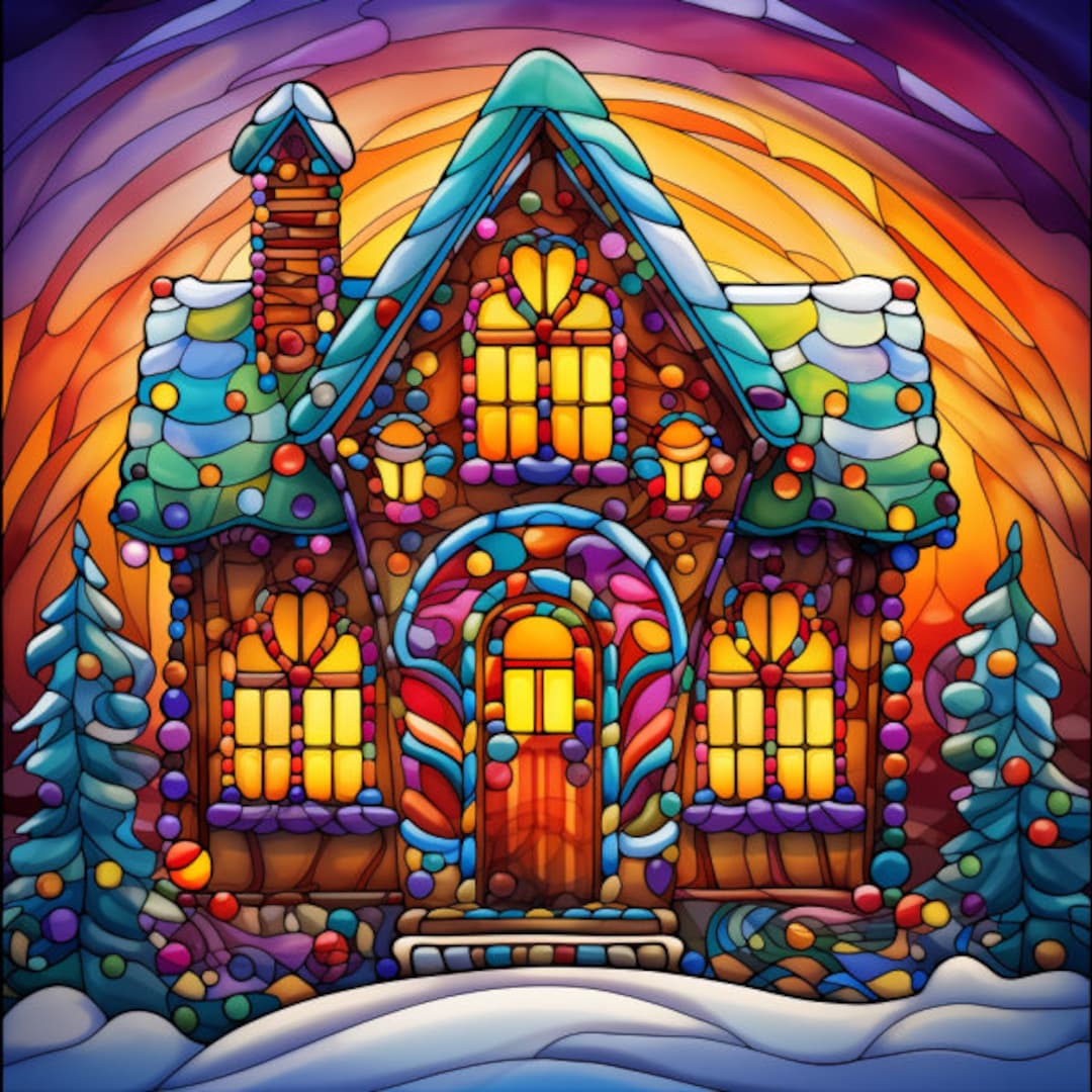 Gingerbread House Stained Glass Window Cling Gingerbread House Faux ...