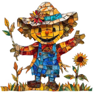 Scarecrow Stained Glass Look Window Cling Halloween Decor Fall Autumn ...