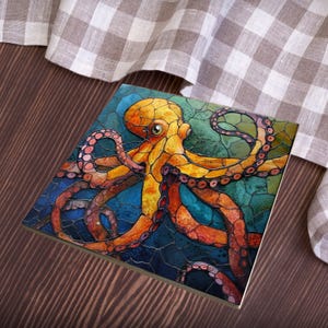 Octopus Stained Glass Look Art on Glossy Ceramic Tile Tileful Artful ...