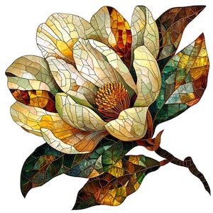 Magnolia Stained Glass Window Cling Beautiful Flower Window Artwork ...
