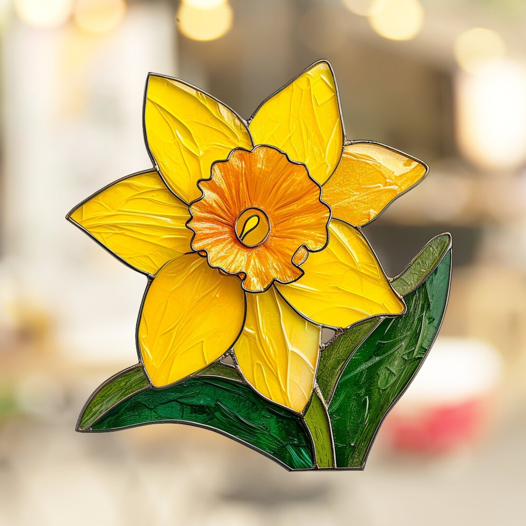 Daffodil Stained Glass Window Cling Beautiful Flower Window Artwork ...