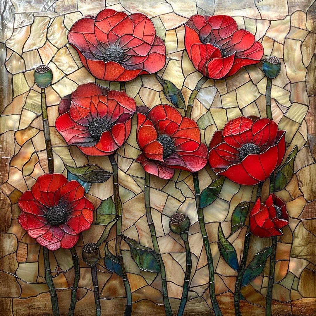 Poppy August Ceramic Wall Art Decorative Tile Unique Home Decor Stained ...