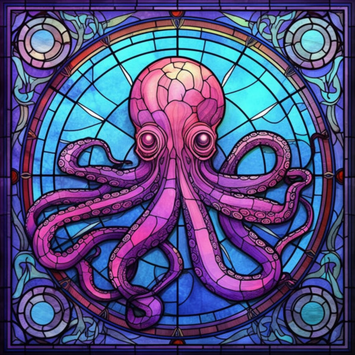 Purple Octopus Stained Glass Window Octopus Window Film Purple - Etsy