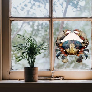 Stone Crab Window Cling Stained Glass Look Decal Sticker Window Film No ...