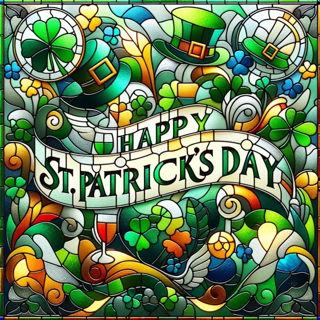 Happy St. Patrick's Day Theme Stained Glass Window Cling to Celebrate ...