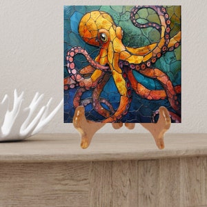 Octopus Stained Glass Look Art on Glossy Ceramic Tile Tileful Artful ...