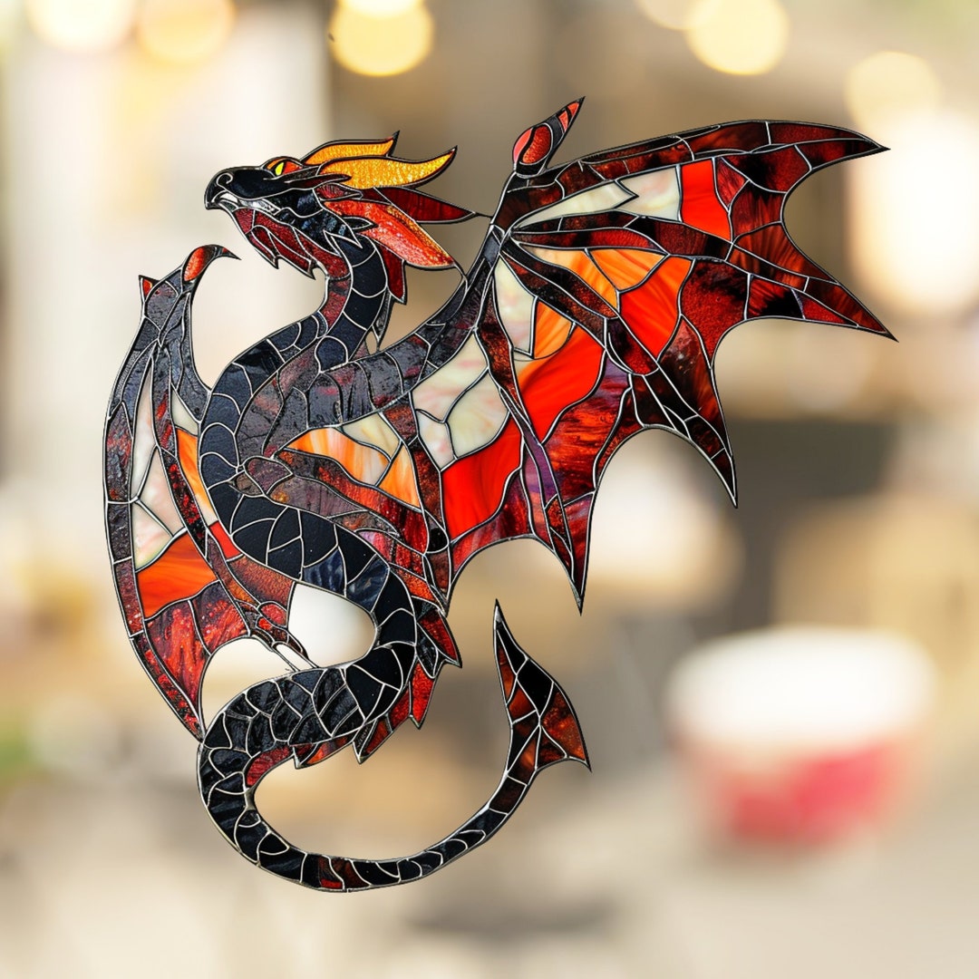 Dragon Stained Glass Window Cling Decal Sticker Window Film Dragoncore ...