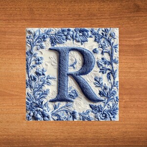 R Letter Monogram Ceramic Art Tile Grandmillennial Style Decor Home Art ...