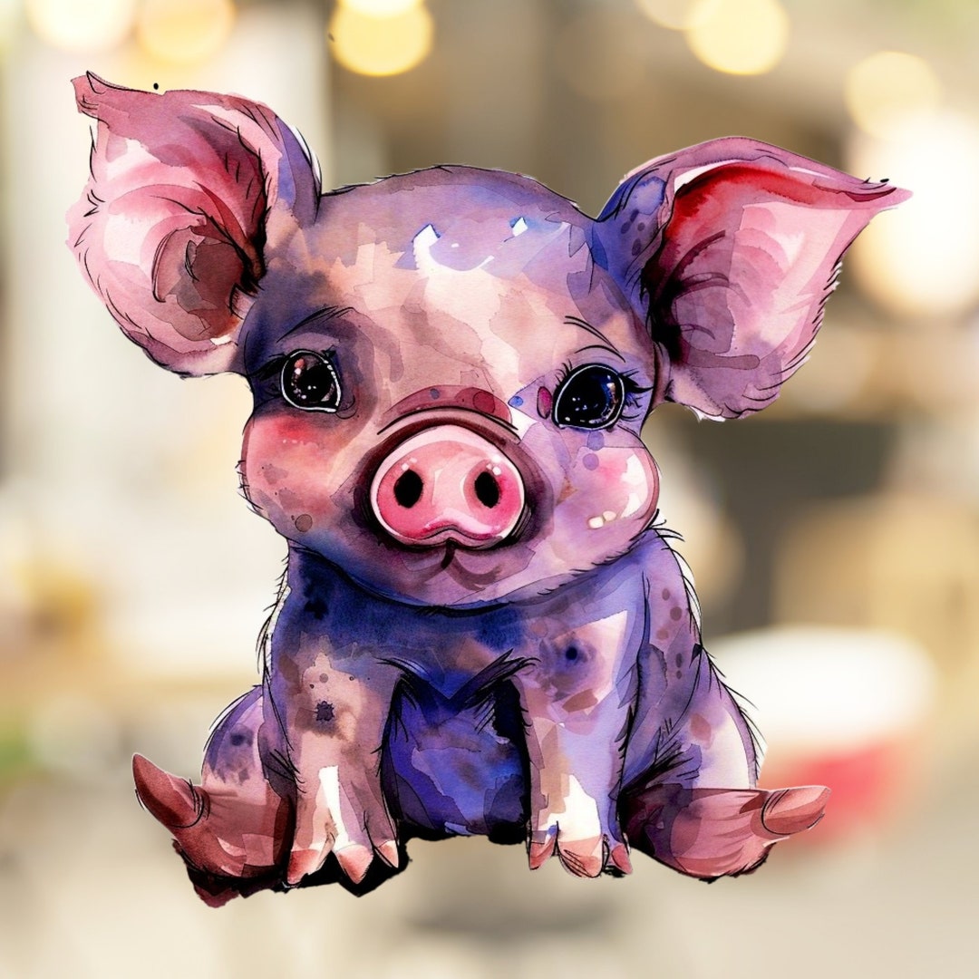 Watercolor Baby Pig Window Decal Sticker Vinyl Window Cling Nursery ...