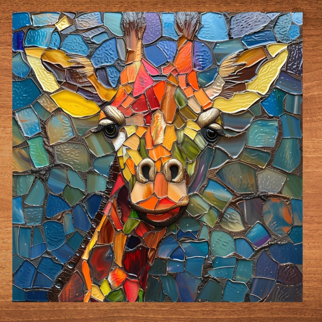 Giraffe Stained Glass Look Art on Glossy Ceramic Decorative Tile ...