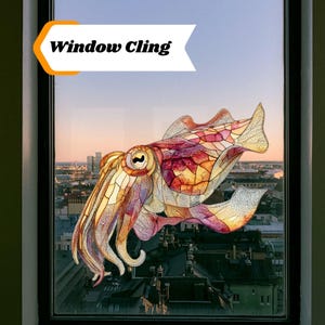 Cuttlefish Window Cling Stained Glass Look Decal Sticker Window Film No ...