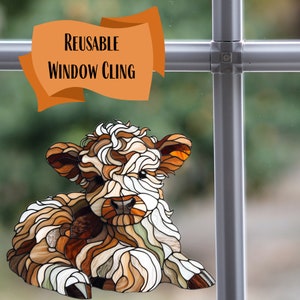 Highland Cow Stained Glass Window Cling Three Sizes and Custom Cute Cow ...