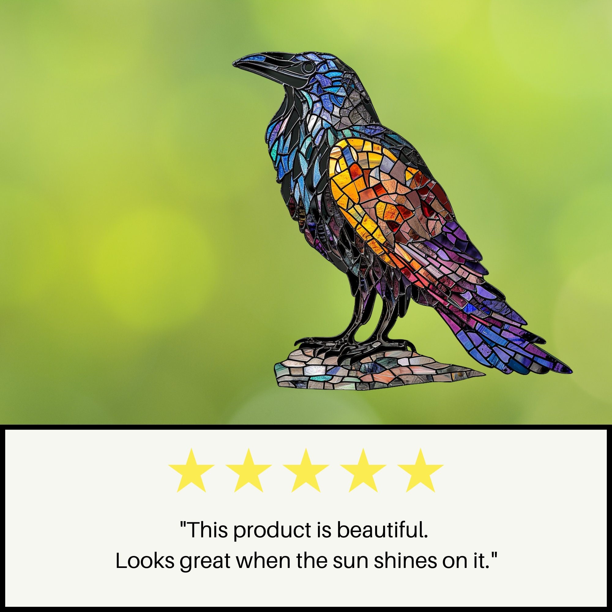 Raven Stained Glass Window Cling Decal Sticker Vinyl Window Film Artful ...