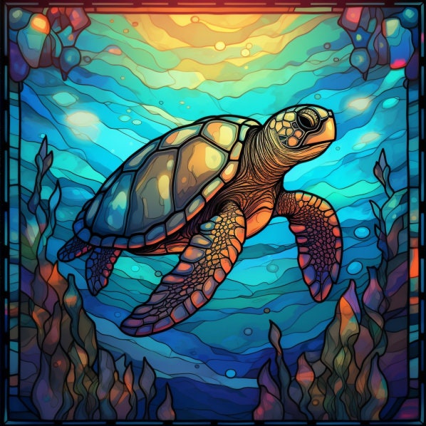 Sea Turtle Stained Glass Window Sea Turtle Window Film Sea - Etsy