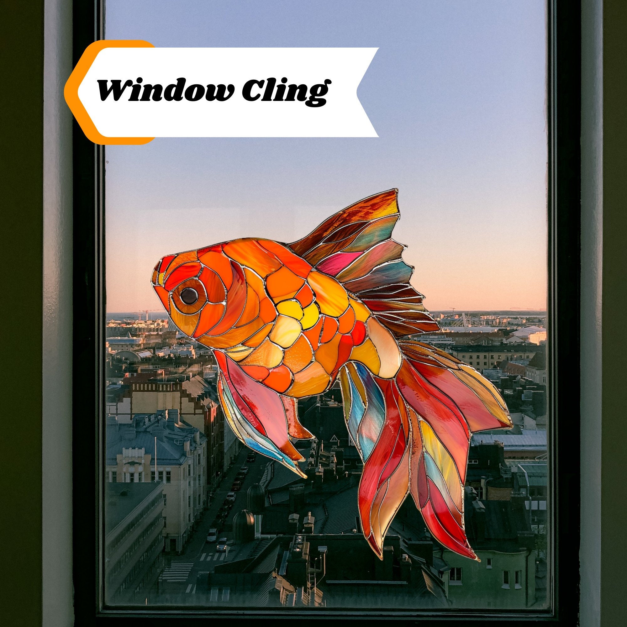 Goldfish Stained Glass Window Cling Window Sticker Decal - No Adhesive ...