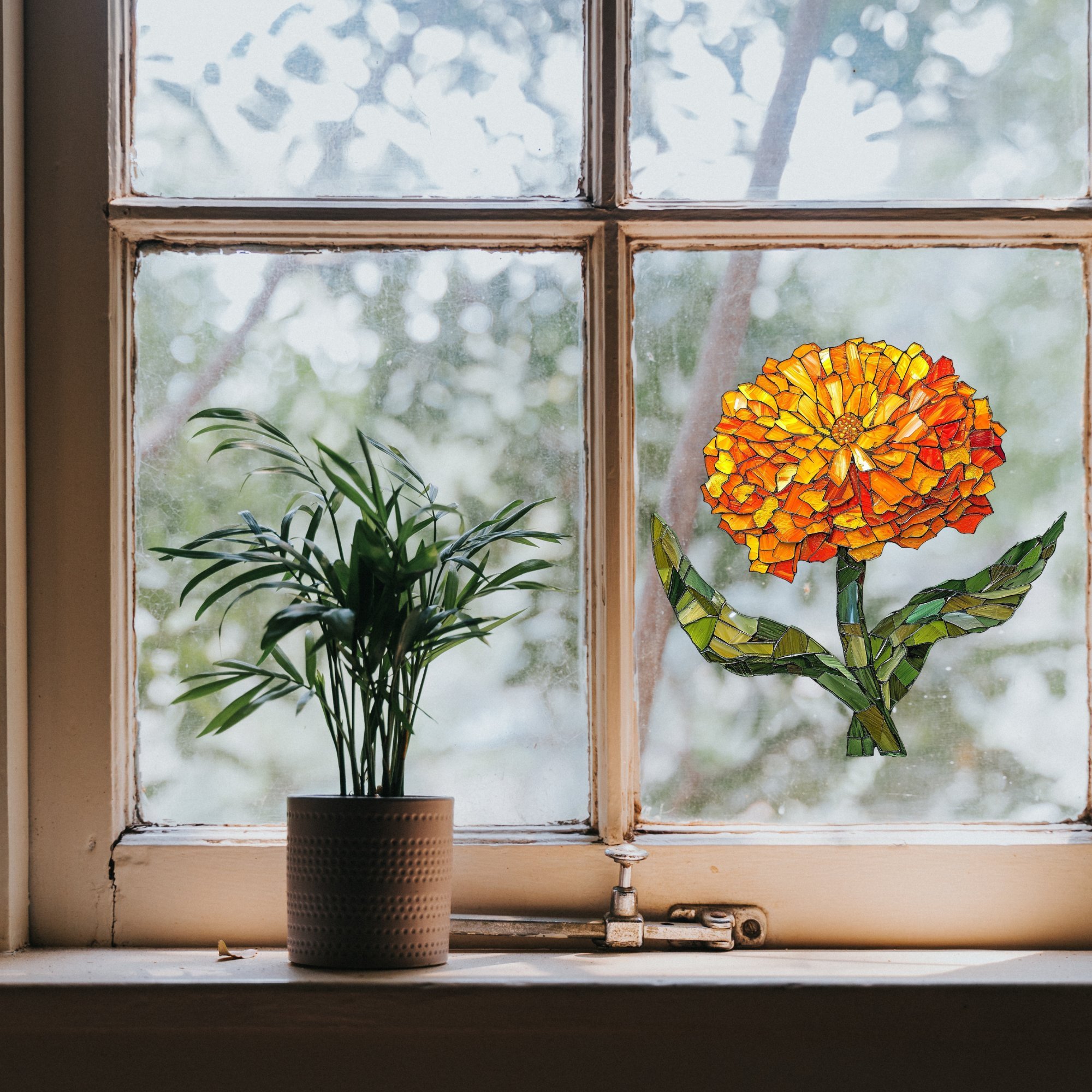 Marigold Stained Glass Window Cling Beautiful Flower Window Artwork ...