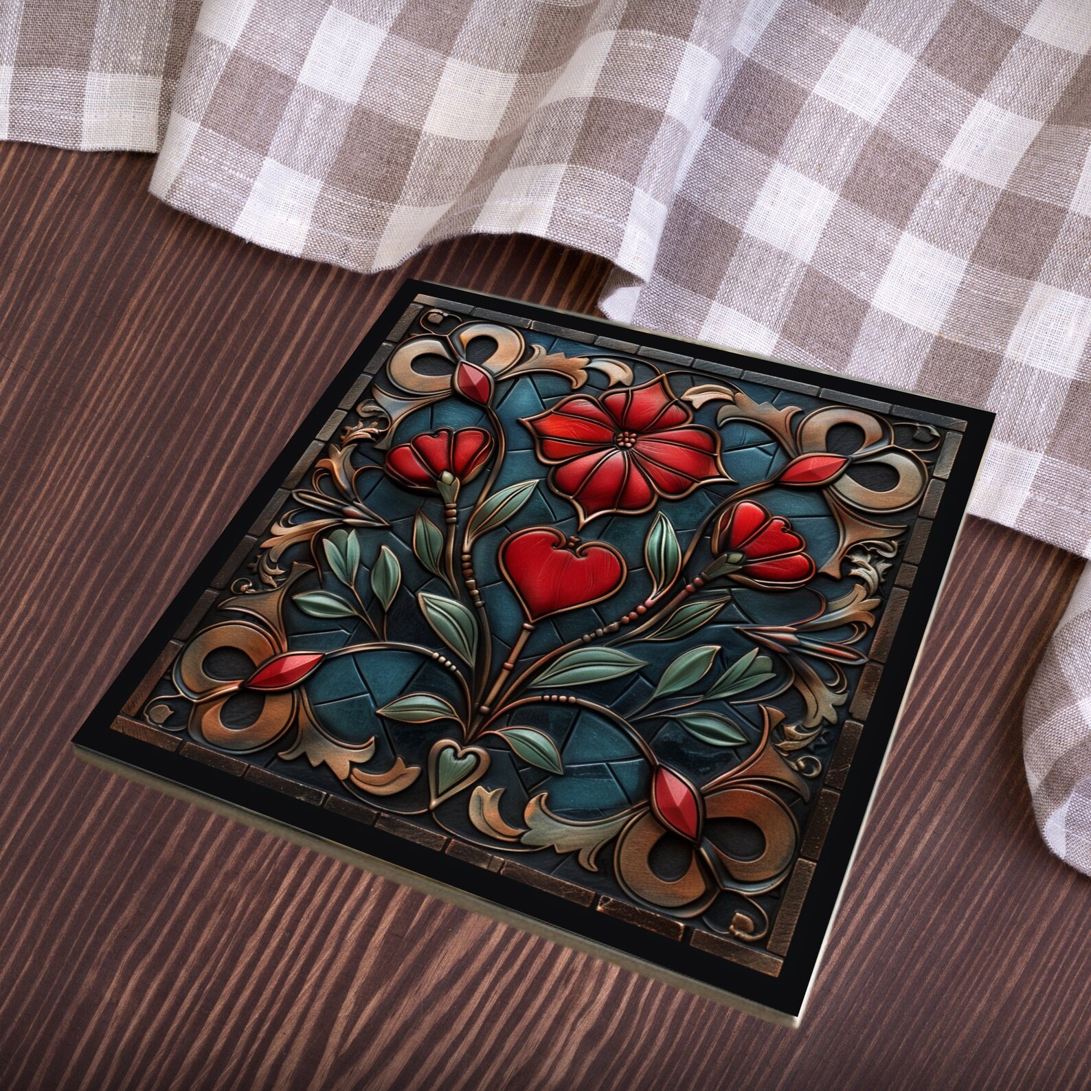 Bleeding Hearts Ceramic Art Tile Art Nouveau Deco Wall Decor Coffee ...