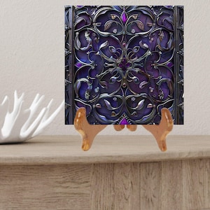 Deep Purple and Silver Ceramic Tile Wall Art Decorative Tile Unique ...