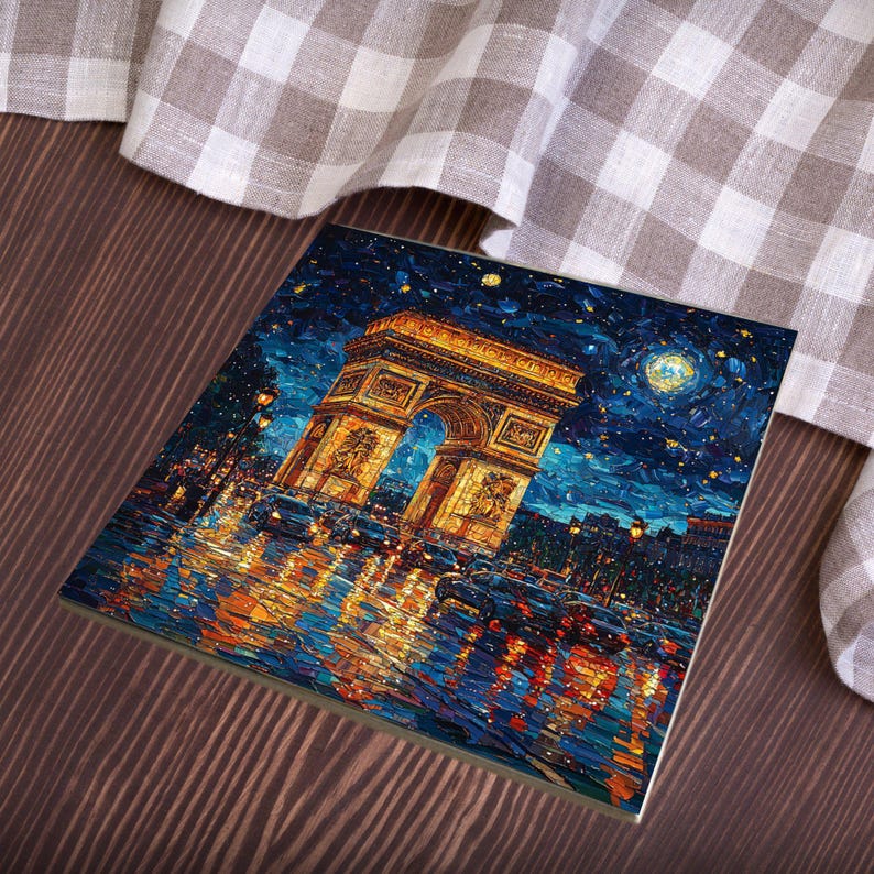 Arc De Triomphe at Night in Paris Ceramic Art Tile Glossy Tile Decor ...